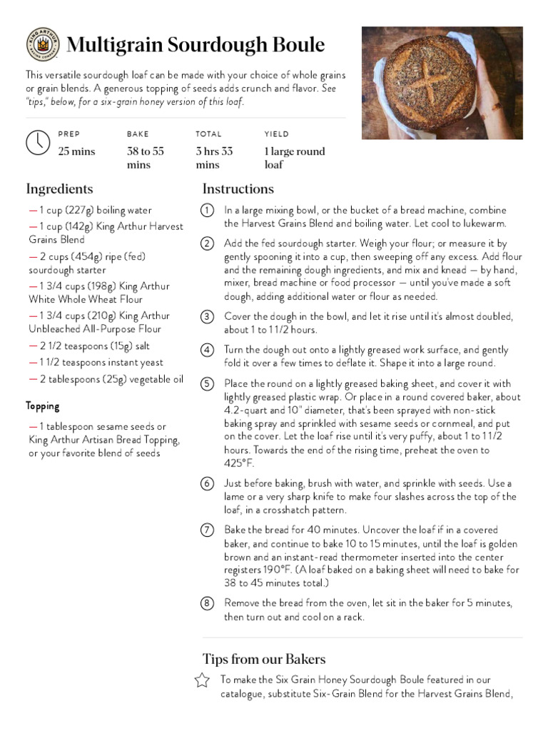Multigrain Sourdough Boule Recipe - King Arthur Baking | PDF | Breads | Sourdough