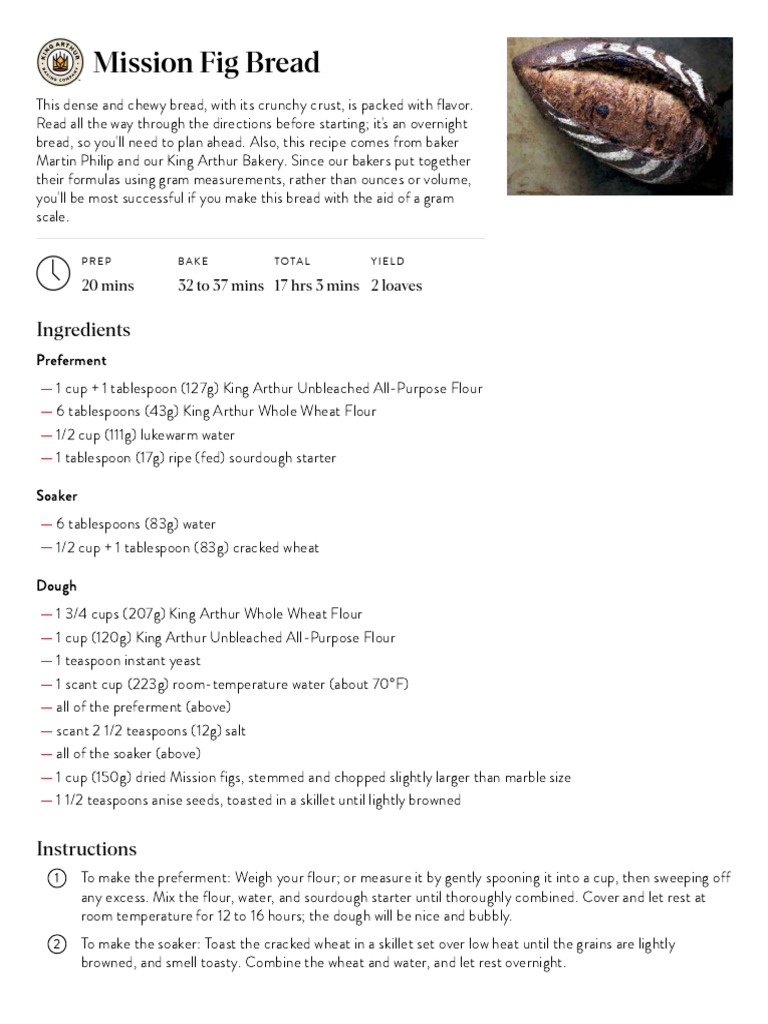 Mission Fig Bread Recipe - King Arthur Baking | PDF | Breads | Sourdough