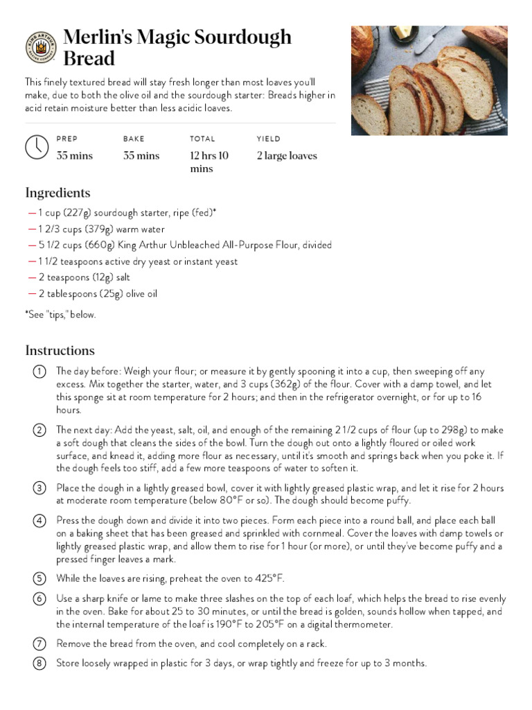 Merlin's Magic Sourdough Bread Recipe - King Arthur Baking | PDF | Sourdough | Breads