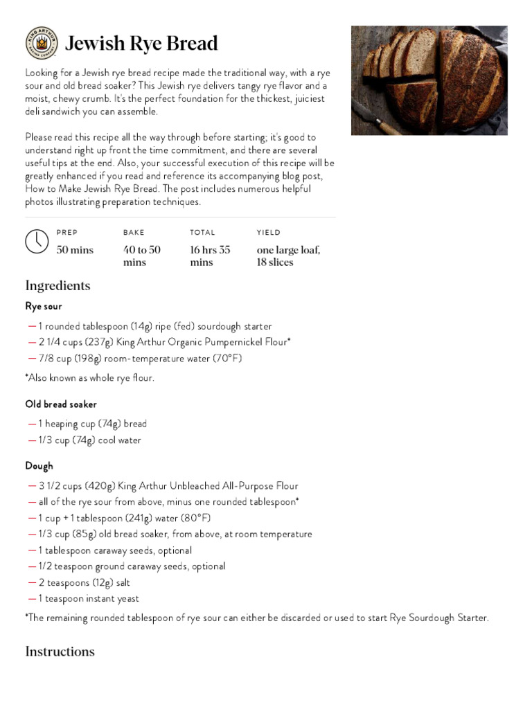 Traditional Jewish Rye Bread Recipe | PDF | Breads | Dough