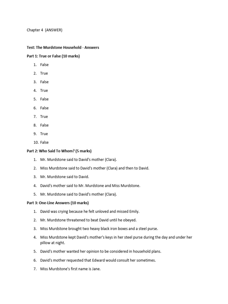 David Cooperfeild - CH - 4-6 - Ans | PDF | Psychology | Behavioural Sciences