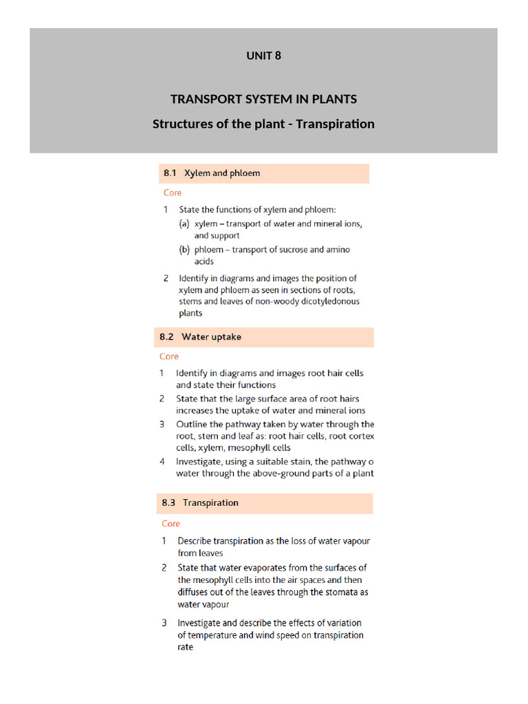 U8. 2 - Plant Structure and Transpiration (Excercises) | PDF | Leaf ...