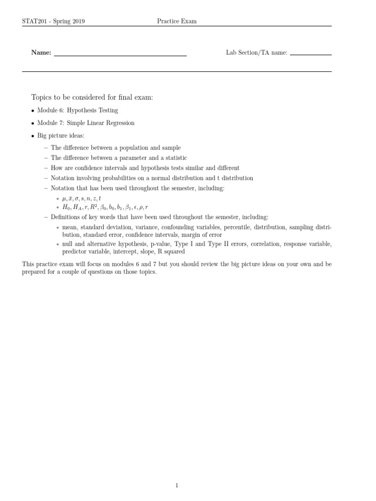 FinalExam_201_practice-SP19 | PDF | P Value | Econometrics