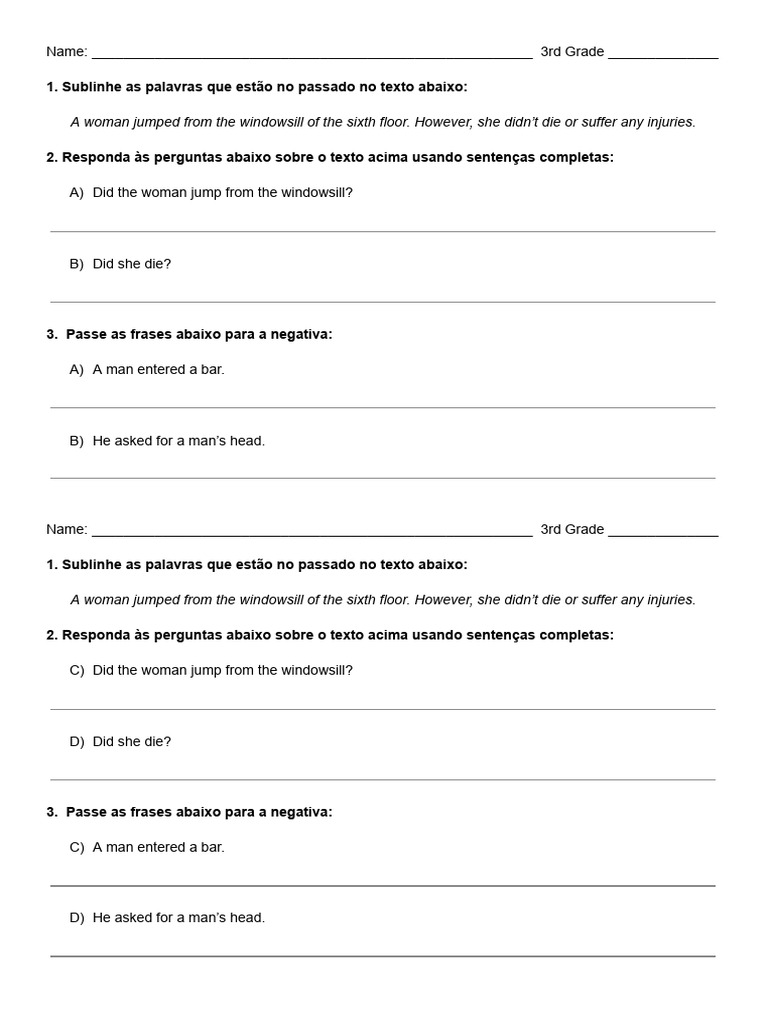 Simple Past Worksheet | PDF