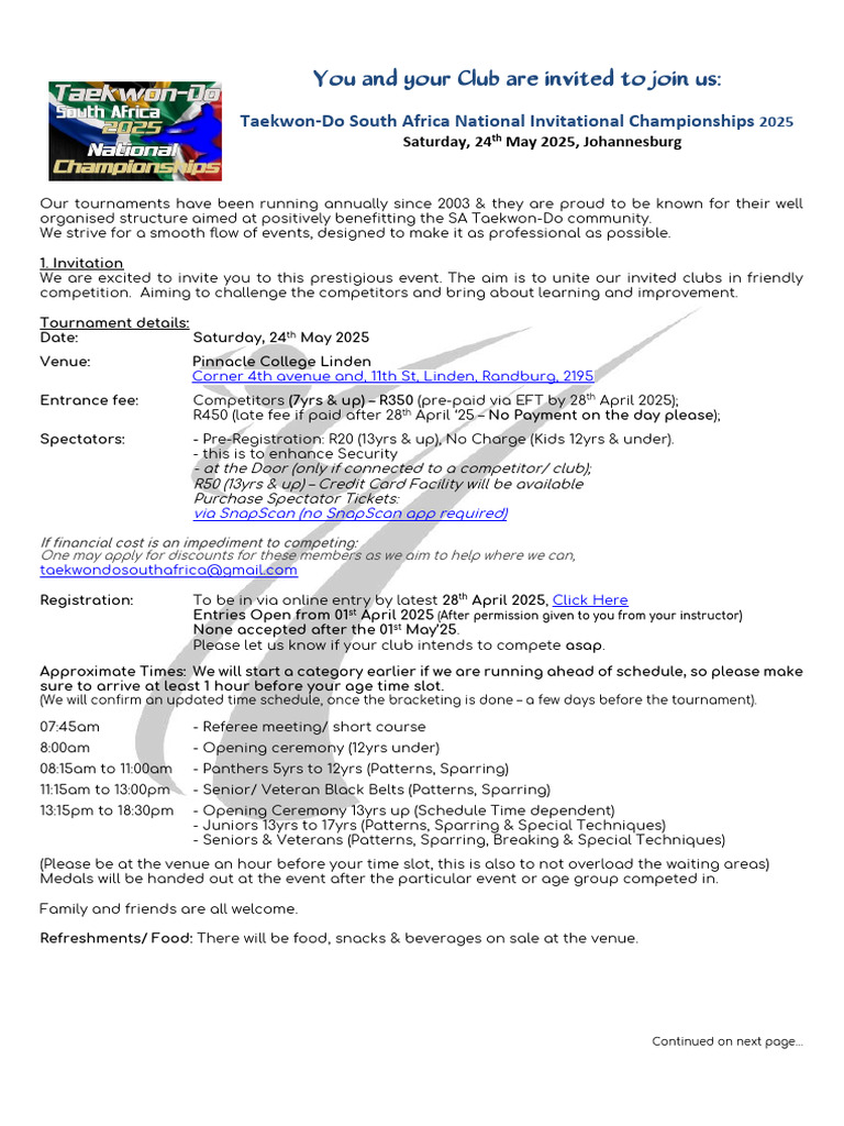 Taekwon-Do South Africa National Invitational Championships 2025 ...