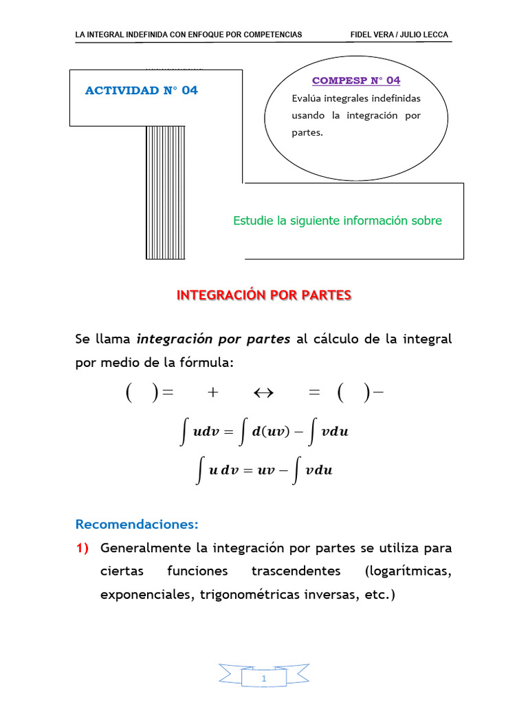 Integración por Partes: Ejemplos y Fórmulas | PDF | Integral | Logaritmo