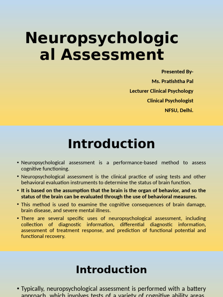 Neuropsychological Assessment Overview | PDF | Neuropsychological ...