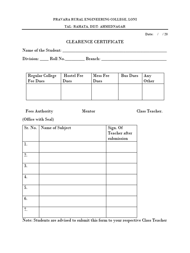 Clearence Certificate for Submission | PDF