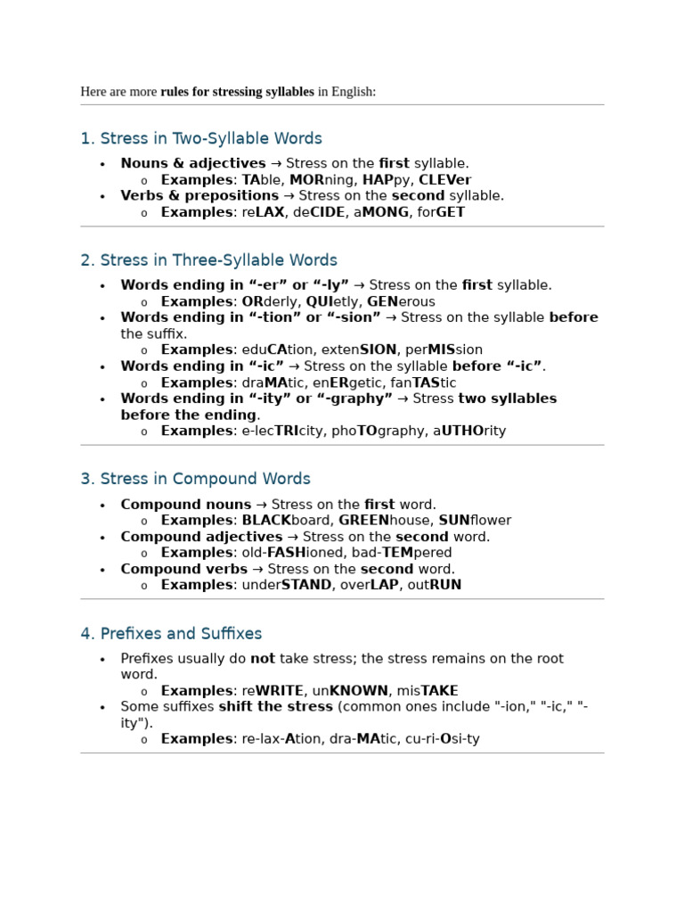 English Syllable Stress Rules Guide | PDF | Stress (Linguistics) | Word
