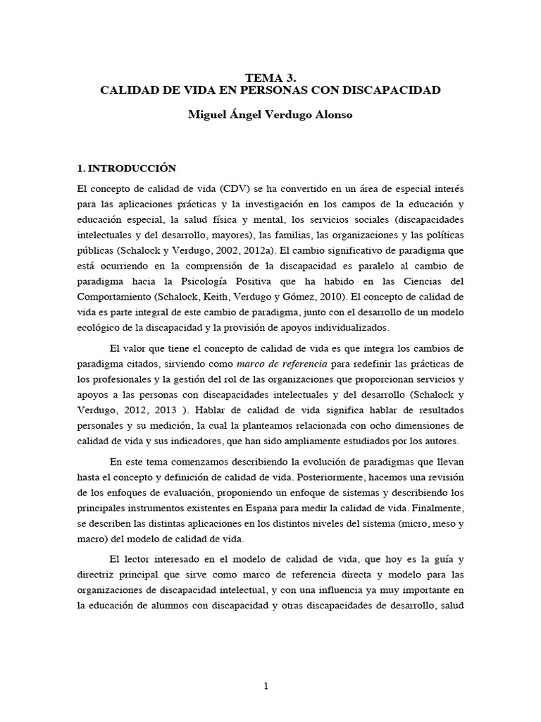 Calidad de Vida. Area 1 Tema 3 2016 | PDF | Invalidez | Calidad de vida