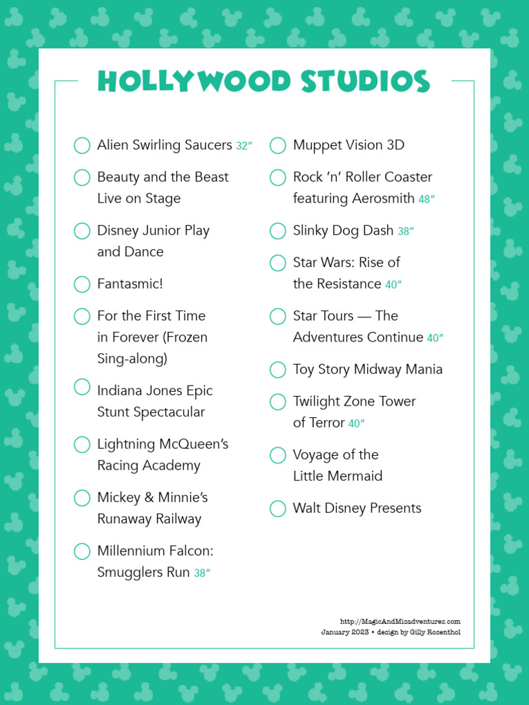 Disney Attraction Checklist | PDF | Walt Disney World | Walt Disney ...
