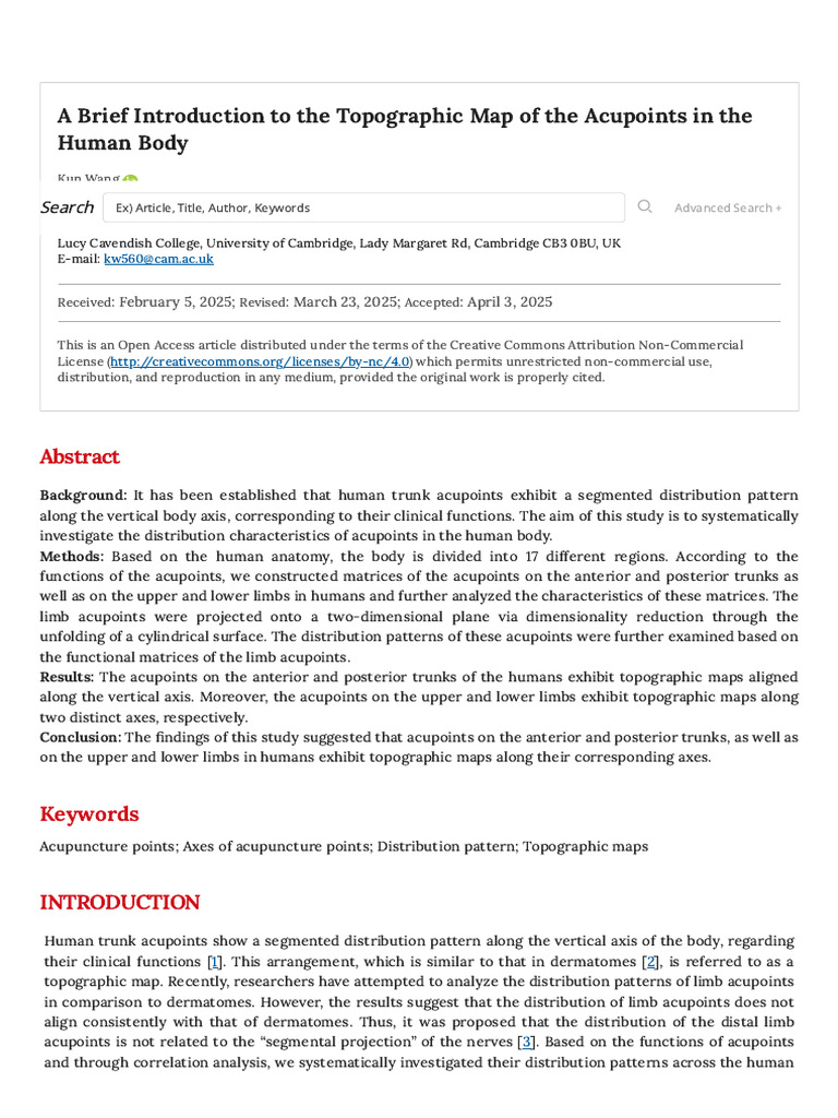 A Brief Introduction To The Topographic Map of The Acupoints in The ...