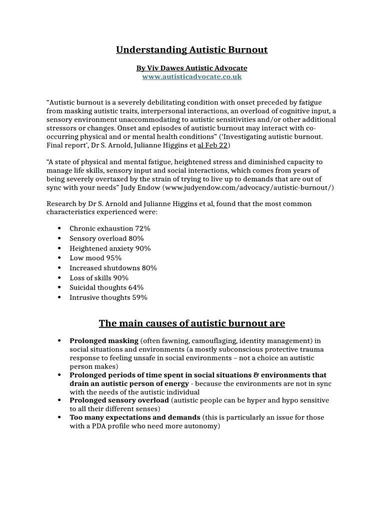 Autistic Burnout: Understanding and Recovery | PDF | Occupational ...