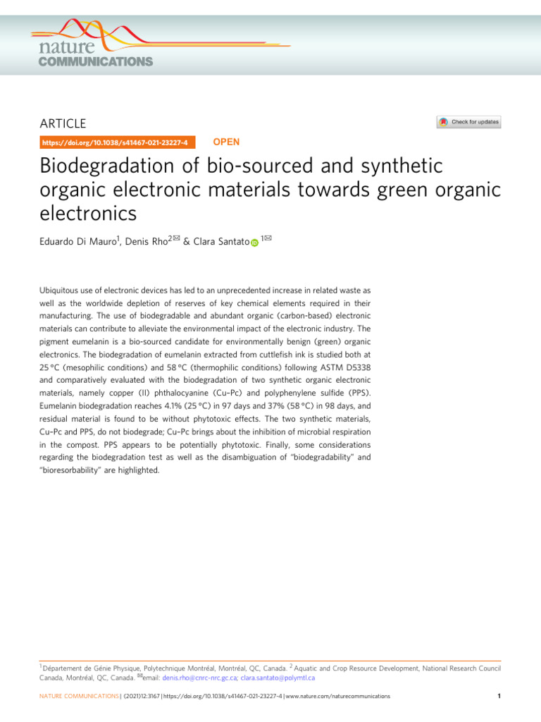 Biodegradation of Organic Electronics | PDF | Biodegradation | Compost