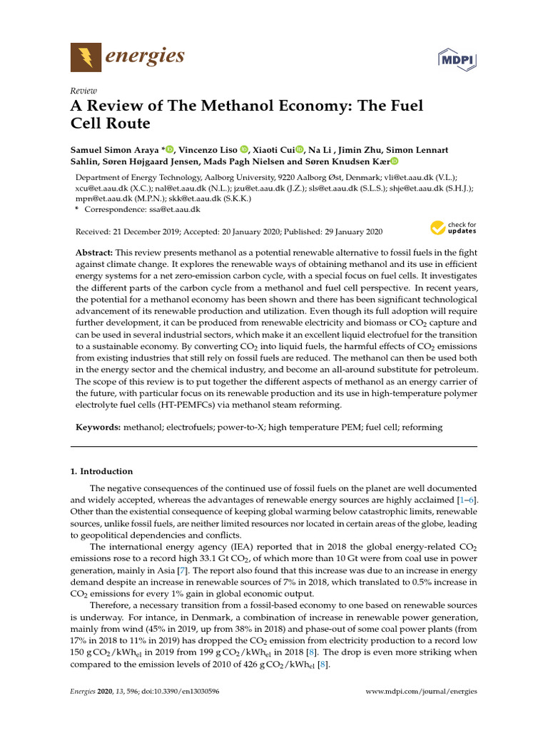 Methanol Economy: Fuel Cell Innovations | PDF | Carbon Capture And ...
