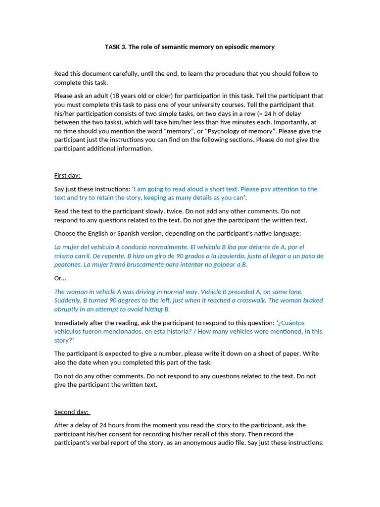 Task 3. Role of Semantic Memory in Episodic Memory | PDF | Cognitive Science | Cognition