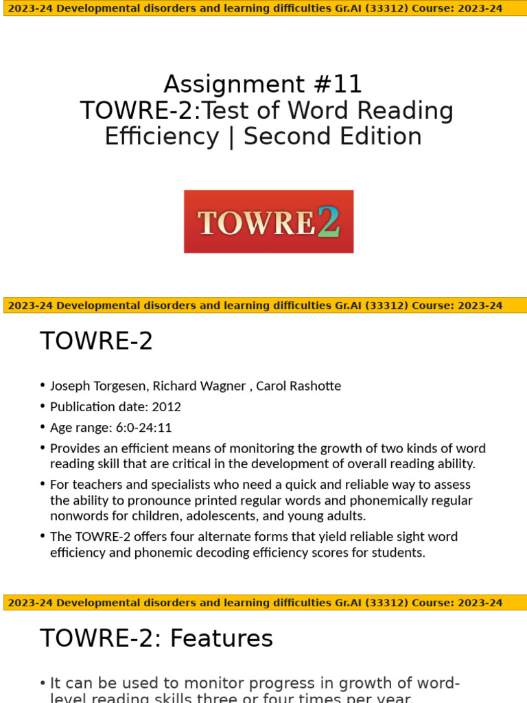 Assignment #11 Towre 2 | PDF | Learning Disability | Cognition
