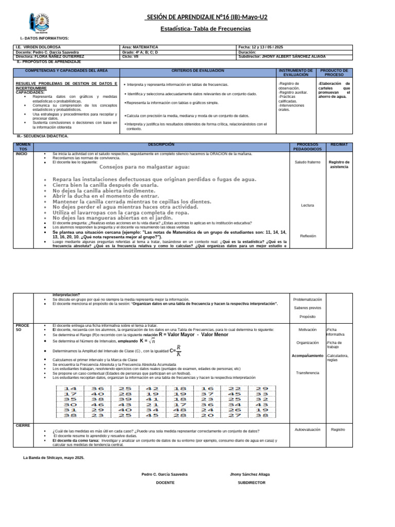S16 (Mayo) - 4° (IB) MAT - U2-2025 | PDF | Estadísticas | Cognición