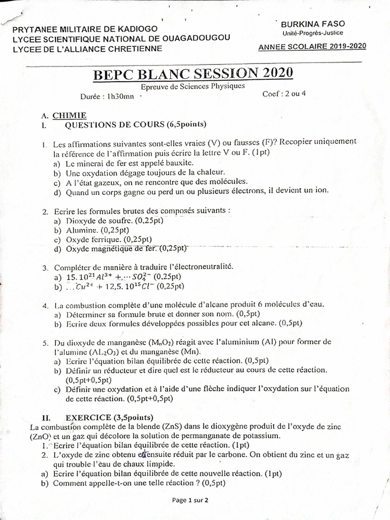 Bepc Blanc 2020 PMK | PDF