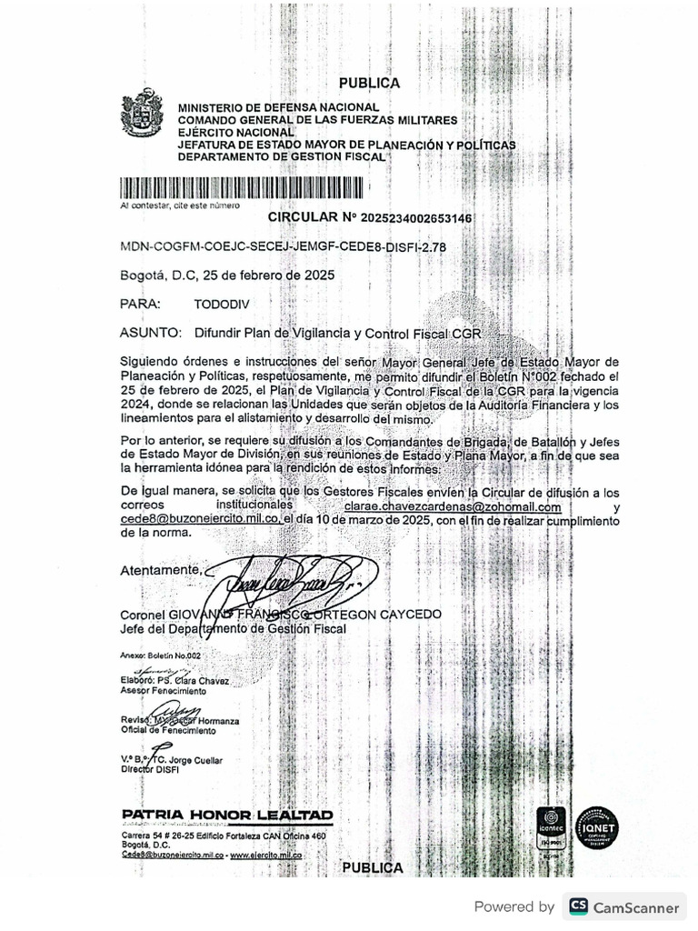 Difusión de Boletín #002 Plan de Vigilancia y Control Fiscal CGR | PDF