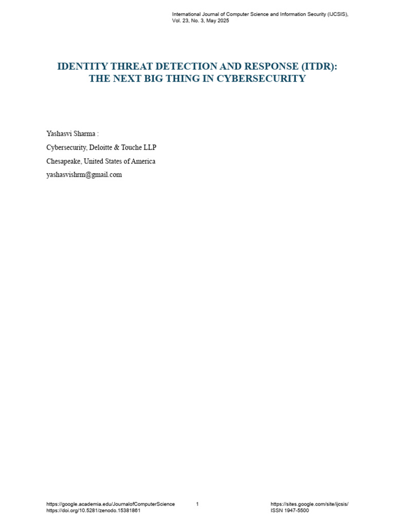 Identity Threat Detection and Response (Itdr) : The Next Big Thing in Cybersecurity | PDF ...