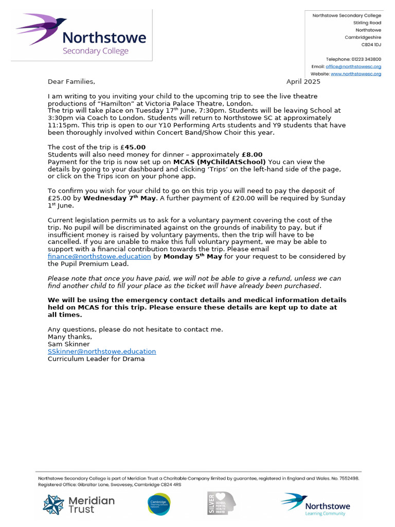 Hamilton Bromcom Parent Letter | PDF