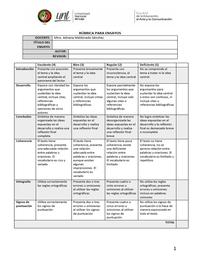 Rúbrica para ensayos | PDF | Puntuación | Escritura