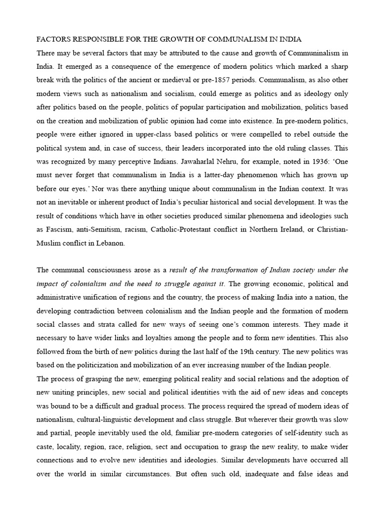 Factors Driving Communalism in India | PDF | Identity (Social Science ...