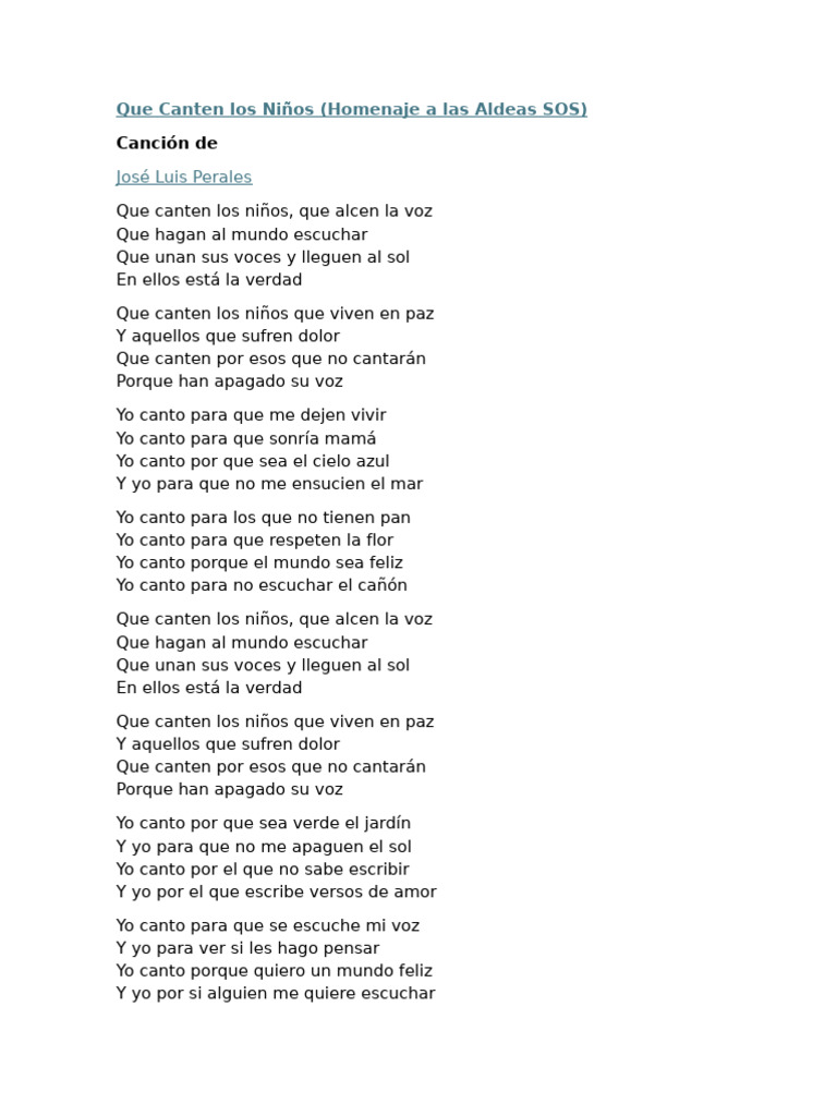 Que Canten los Niños: Letra Completa | PDF