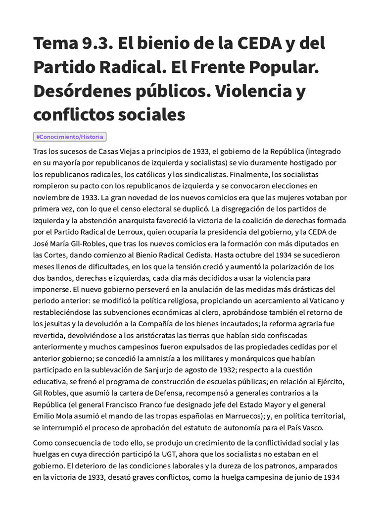 Bienio CEDA y Frente Popular: Conflictos Sociales | PDF | Francisco ...