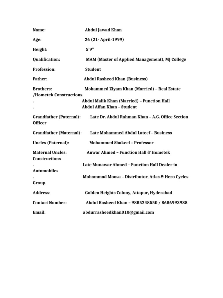 Abdul Jawad Khan Profile | PDF