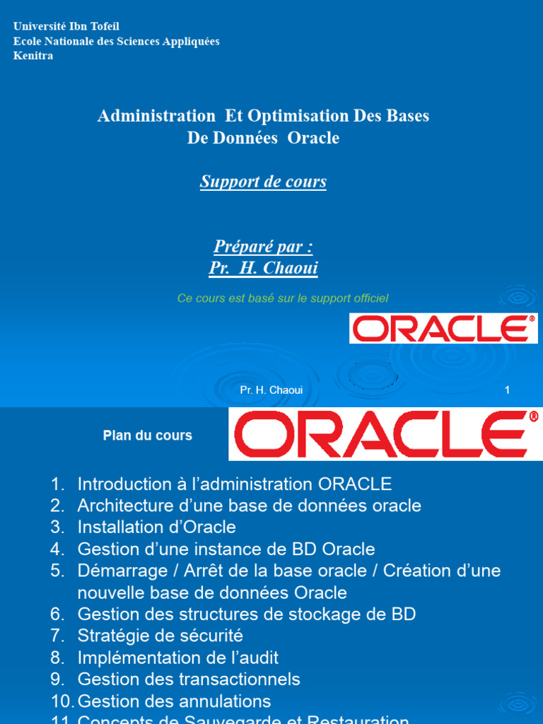 Administration des Bases de Données Oracle | PDF | Base de données ...