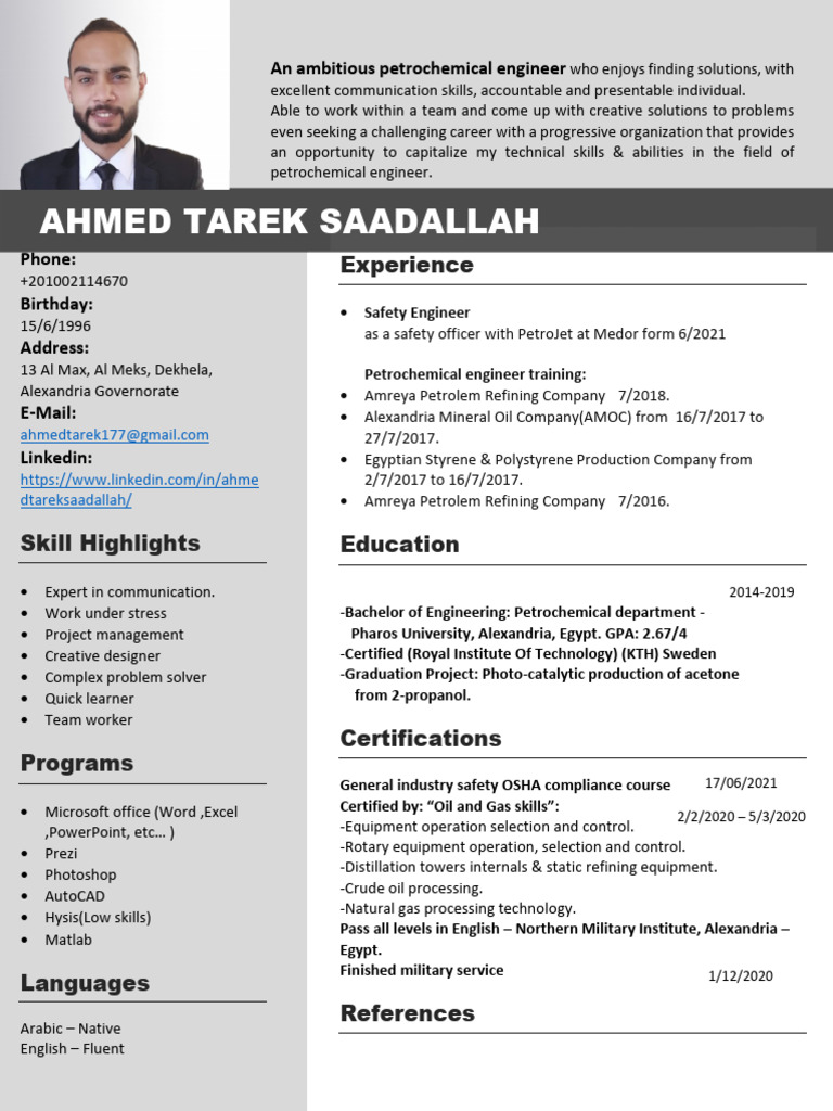 Ahmed Tarek CV With Ref. | PDF