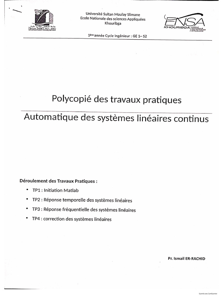 TP1 Automatique Des Systèmes Linéaires Continus | PDF
