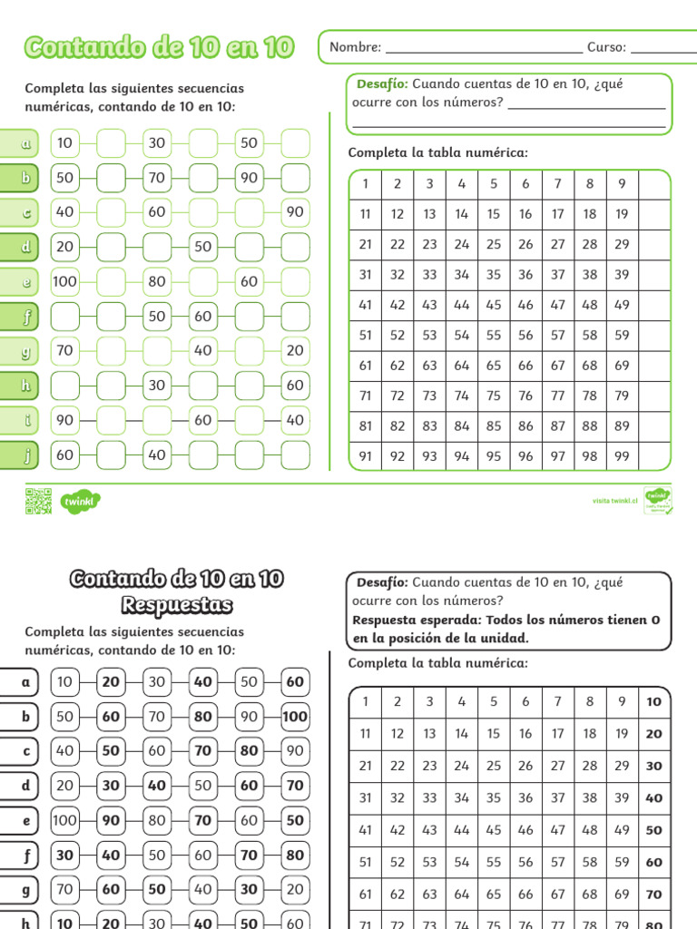 Guia de Trabajo Conteo de 10 en 10 | PDF