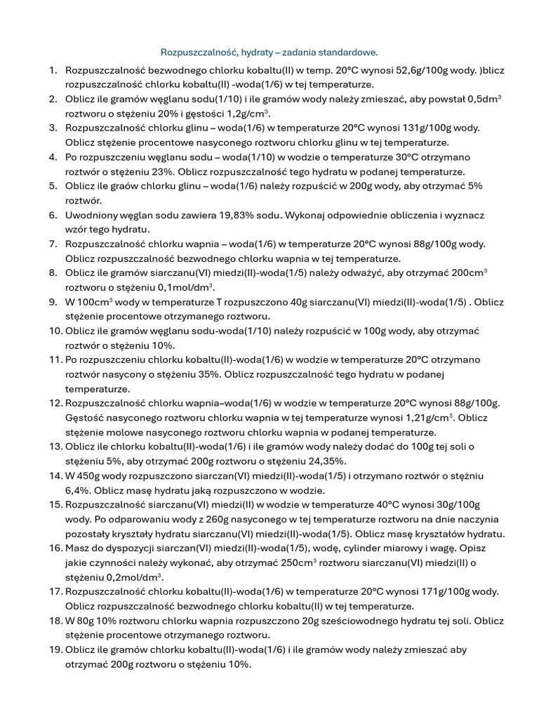 Rozpuszczalność Hydraty Zad Standardowe | PDF