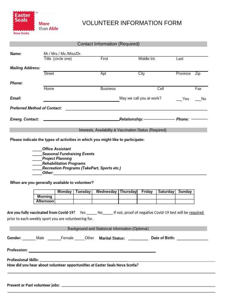 Volunteer Information Form 2021 Final | PDF