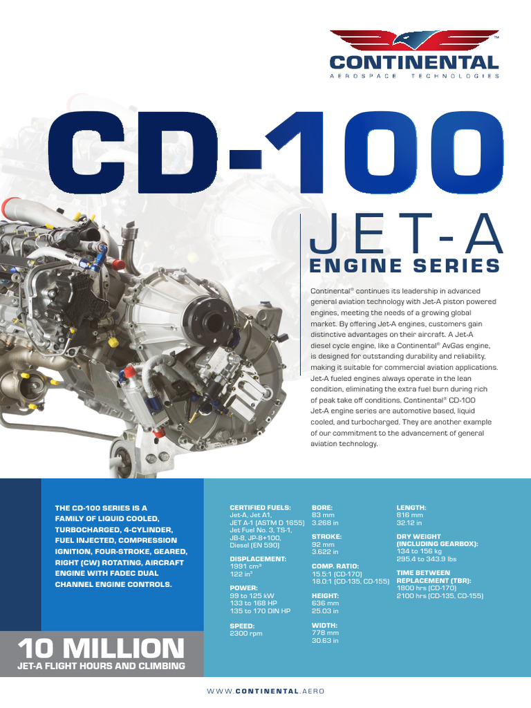 Continental Specsheet JetA CD100 Engine Series v3 A4 | PDF | Jet Fuel | Diesel Engine