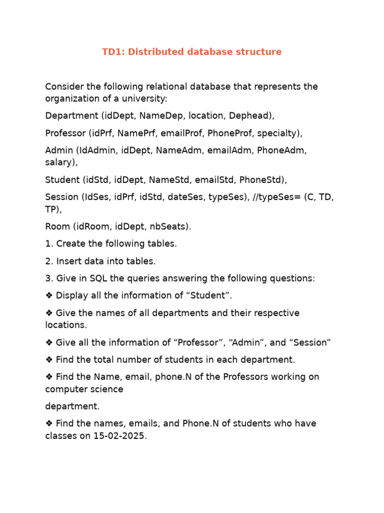 TD1: Distributed Database Structure | PDF