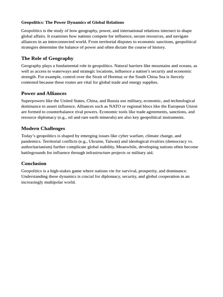 Geopolitics: Power and Global Dynamics | PDF