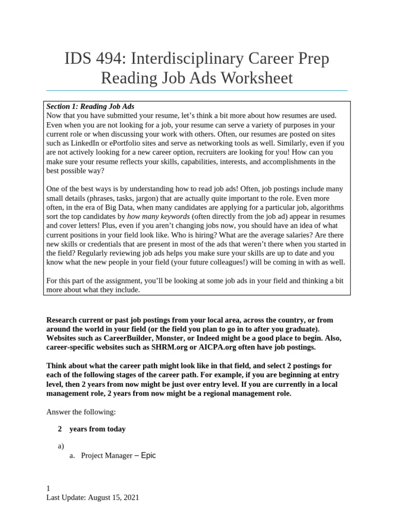 Reading Job Ads Assignment | PDF | Résumé