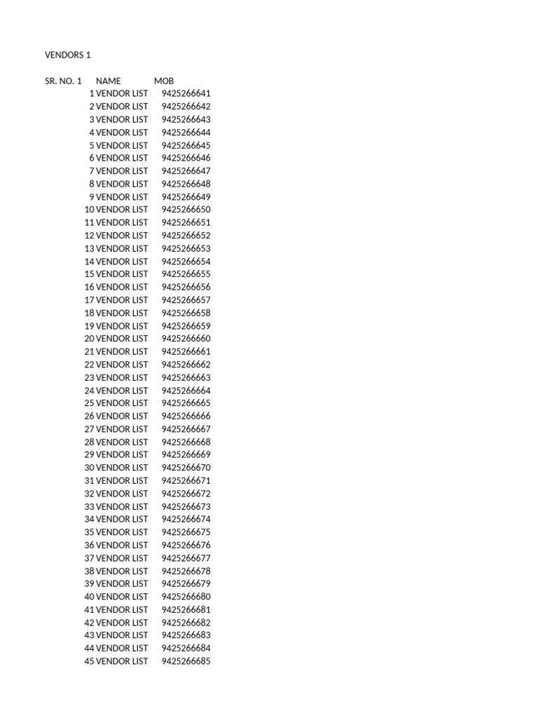 Vendors 1 | PDF