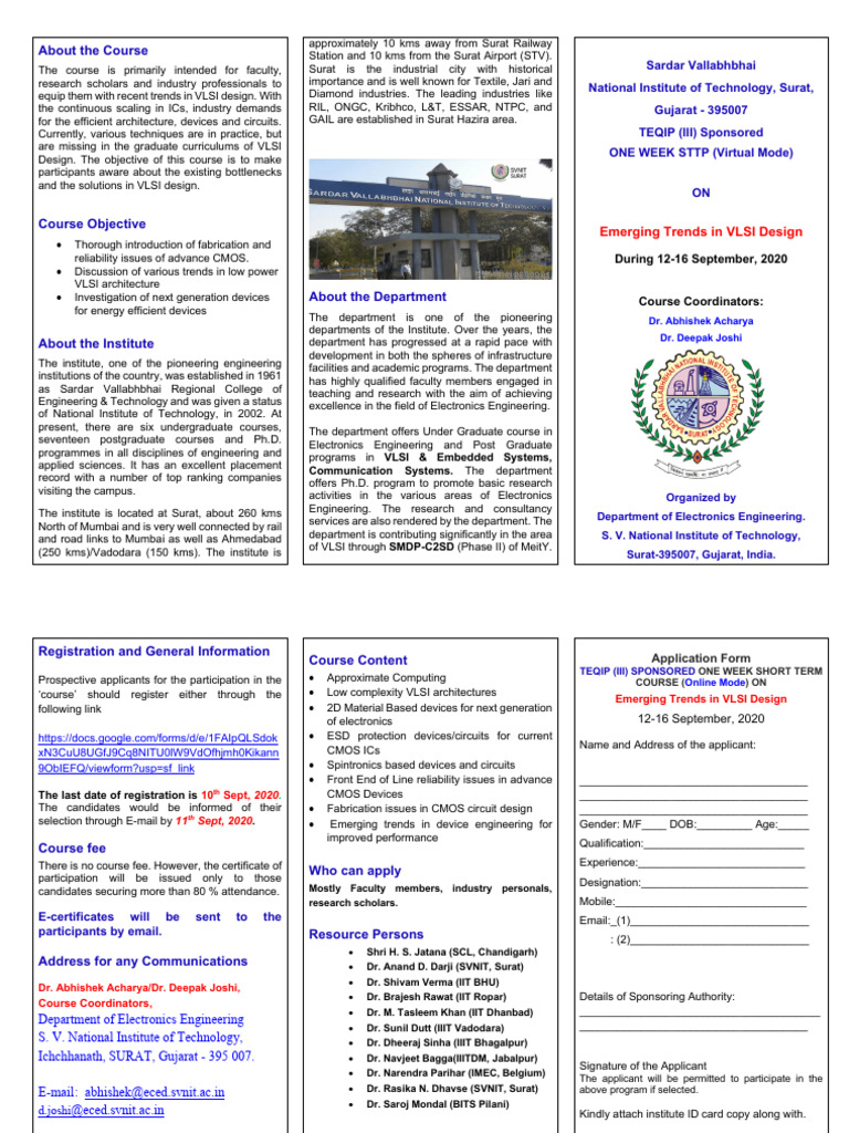 Teqip Sponsored STTP On Emerging Trends in VLSI Design by SVIT (Brochure) | PDF | Electronic ...