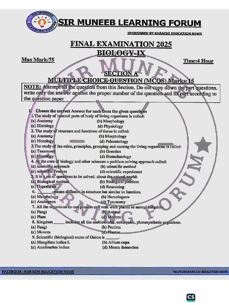 Ix Science Final Examination 2024-2025 by Sir Muneeb | PDF