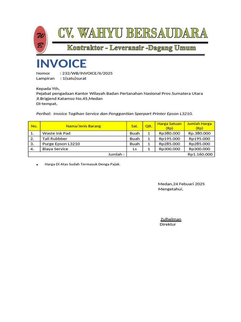 Invoice Service Printer Epson L3210 | PDF