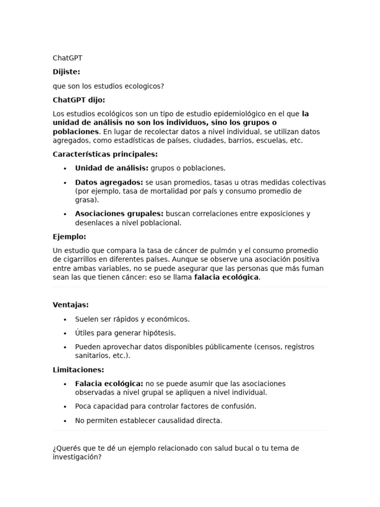 Estudios Ecológicos: Tipos y Falacia | PDF | Entorno natural | Cáncer