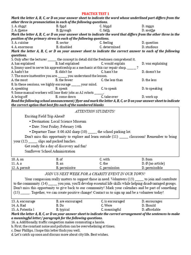 Feb25.PRACTICE TEST 1,2 | PDF | Habitat Destruction | Bullying