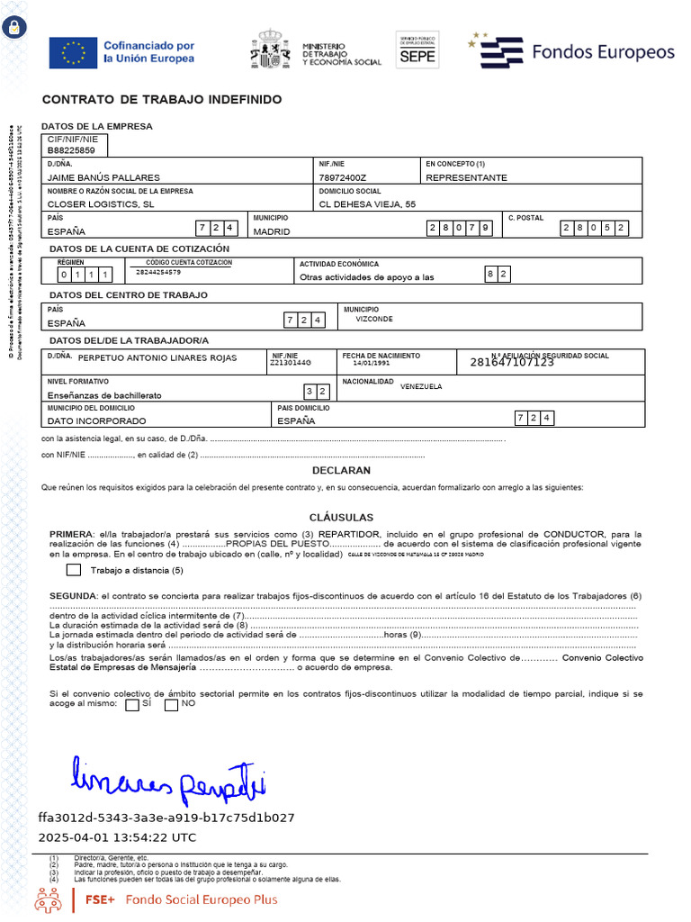 Plantilla Contrato Indefinido Tiempo Parcial | PDF | Tiempo de trabajo | Derecho laboral