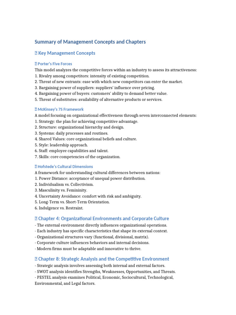 Management Concepts Summary | PDF
