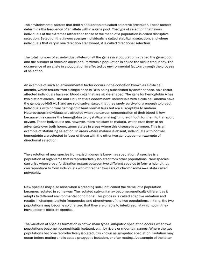 Understanding Selective Pressures and Speciation | PDF | Hybrid ...